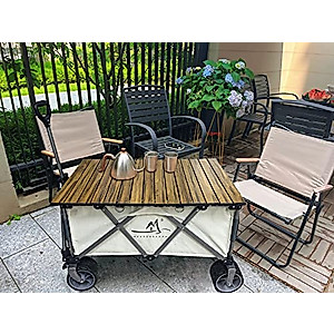 SENOSUR HOME Beach Wagon Carts Heavy Duty Foldable Collapsible with Folding Table Cargo Net White