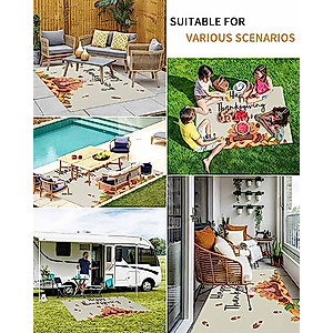 Happy Thanksgiving Outdoor Area Rug 4'x6',Patio Balcony Porch Front Door Camping Camper Deck Runner Rug,Washable Carpet Indoor Living Room Kitchen Floor Mat Fall Turkey Autumn Pumpkin Pie Leaves