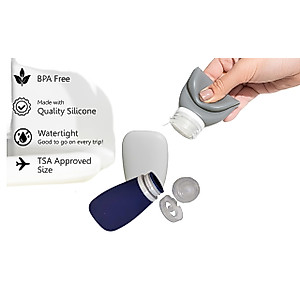 LYOB Travel Bottles for Toiletries, TSA Approved 3oz Leak Proof Silicone Refillable Squeeze Travel Size Containers BPA Free for Cleansers, Lotions, Shampoo 3-pk (Black-Gray-White)