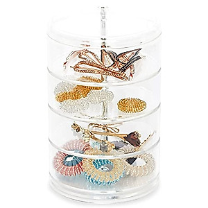 4-Tier Clear Plastic Jewelry Storage Box, Stackable Hair Accessories Organizer for Girl's Hair Ties, Clips, Bows (4.5 x 6.9 In)