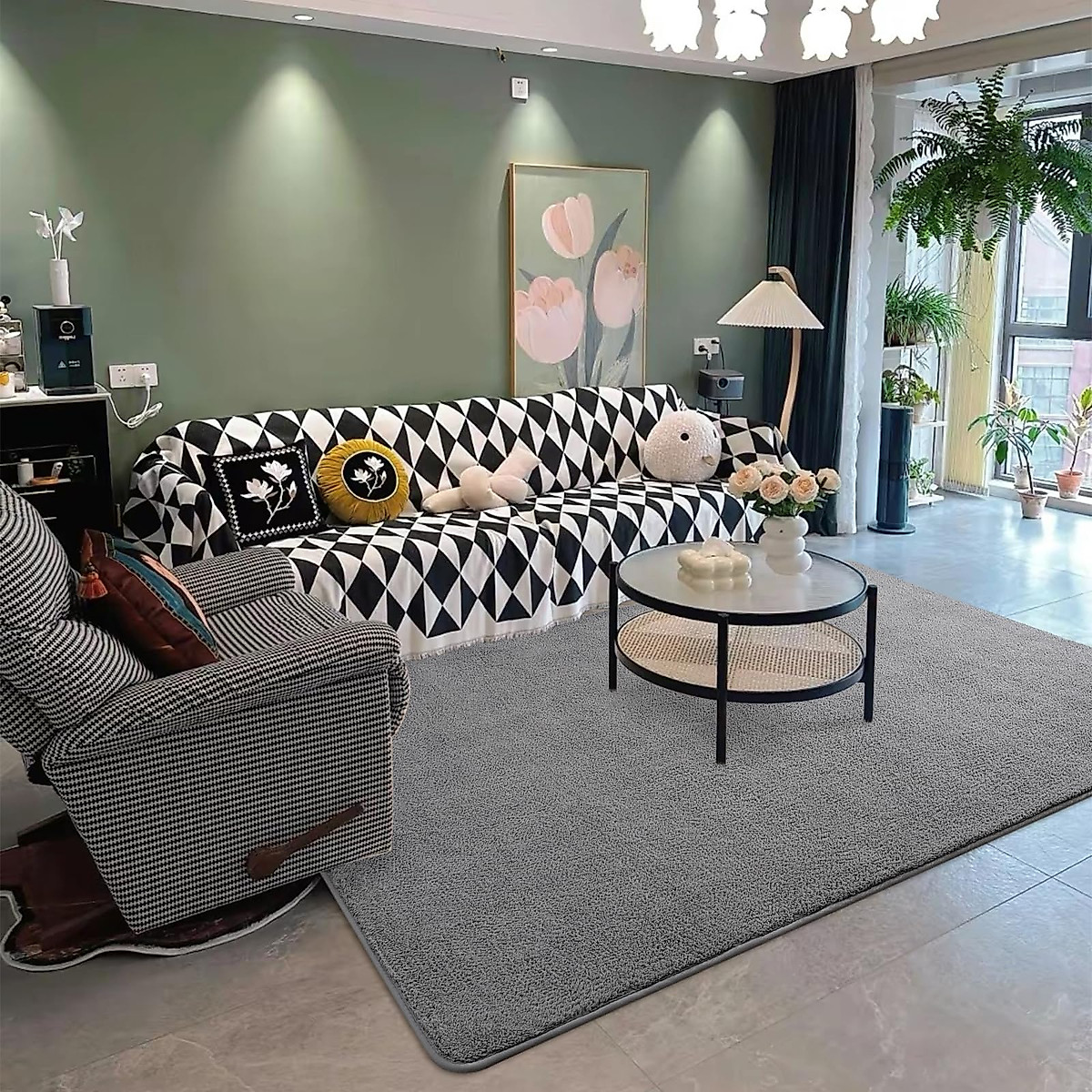 DweIke Modern Area Rugs for Bedroom Living Room, 4x6 ft Grey Thickened Memory-Foam Indoor Carpets, Minimalist Style Carpet Suitable for Boys Girls and Adults with Super Soft Touch, Washable, Grey