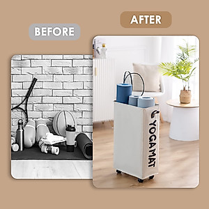 Caroeas Yoga Mat Storage Rack, 22 inches Large Yoga Mat Holder Accessories, Home Gym Equipment Storage Yoga Mats, Women Men Workout Equipment Organization with 4 Wheels, White