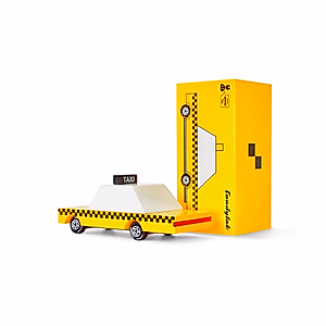 CANDYCAR® Wooden Diecast Collection - Yellow Taxi, Premium Handcrafted Beech Wood Toy Car