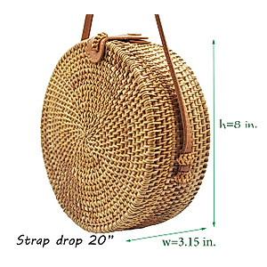 HAAN Handwoven Round Rattan Bag Made In Vietnam - Natural Stylish & Chic – Shoulder Real Leather Adjustable Strap