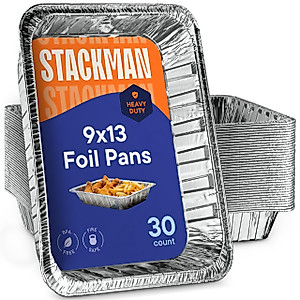 Aluminum Pans 9x13 Disposable Foil Pans [30-Pack] Heavy-Duty Baking Pans, Half-Size Deep Steam Table Pans - Tin Foil Pans Great for Cooking, Baking, Heating, Storing, Food Prepping by Stack Man