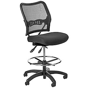 SPACE Seating Deluxe AirGrid Back with Mesh Seat, Adjustable Footring, Dual Function Control and Nylon Base Drafting Chair, Black