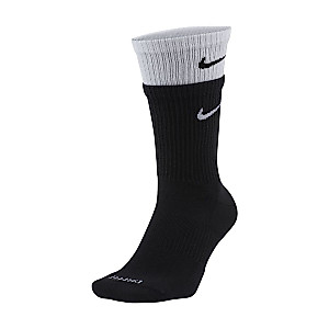 Nike Men's Everyday Plus Dri-FIT Cushioned Training Crew Socks, size LARGE (BLACKWHITE)