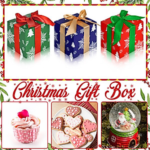 Fulmoon 48 Pcs Christmas Gift Boxes with Lids Small Squared Boxes with Ribbon Bow 4x4x4 Inch Holiday Gift Boxes Snowflake Christmas Tree Deer Horn Small Gift Boxes for Christmas Holiday Party