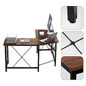 Coral Flower L-Shaped Desks for Home Office - Corner Computer Desk Writing Table Workstation - Sturdy Gaming Desk PC Laptop Dark Brown