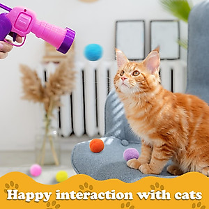 Andiker Cat Toy Balls Set, 30pcs Plush Cat Pom Pom Balls&a Plastic Launcher Set for Cat Catch&Fetch Interactive Cat Toy with Colorful&Soft Cat Balls for Indoor Cats to Keep Fit (Pink 100balls)