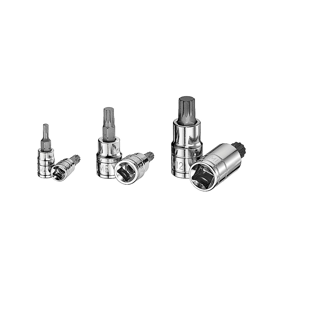 Kauplus 16 Pcs XZN Triple Square Spline Bit Socket Set- Short & Extra Long (140MM), W/Adapter 1/4" x 3/8" & 3/8" x 1/2", M4-M13, Tamper Proof M14-M18