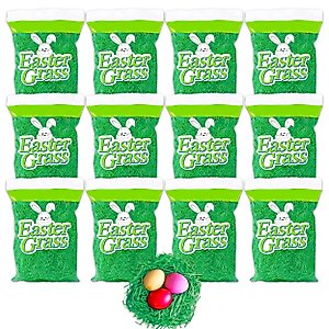 Innovative Designs Easter Grass Basket Filler Bundle 3 Oz Easter Crafts Set - 12 Pack Green Easter Filler Decor Easter Party Decorations (Easter Craft Supplies for Kids Adults)