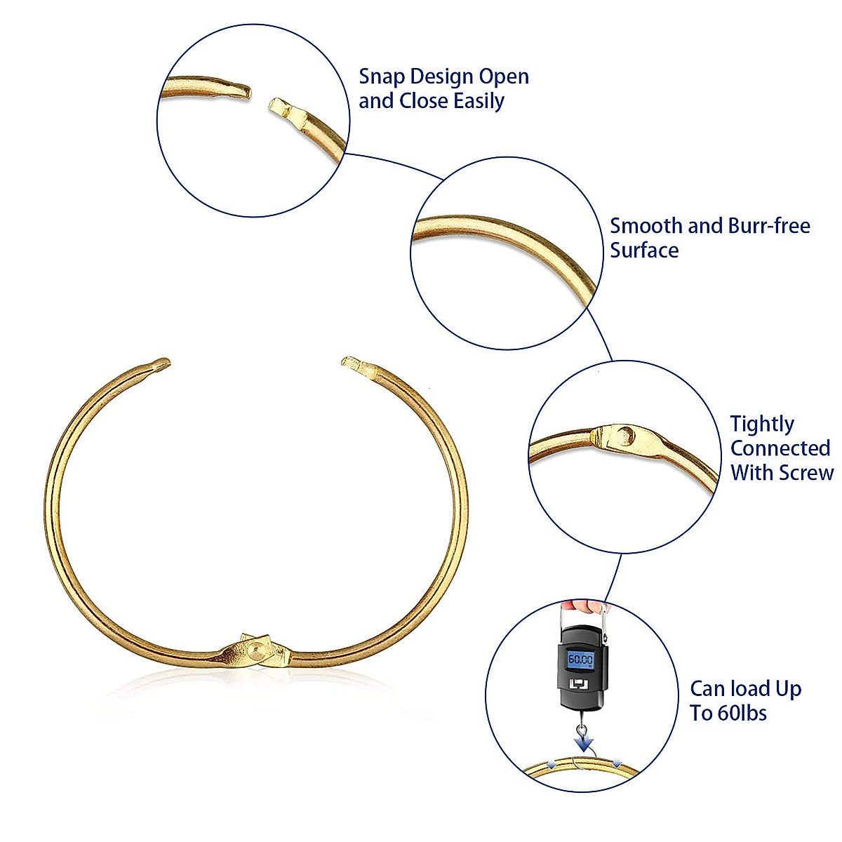 24 Pack Shower Curtain Rings,Rust Proof Shower Curtain Hooks for Bathroom,Circular Decorative Shower Curtain Rings and Hooks for Shower Rod,Metal Rings for Shower Curtain,Loose Leaf Rings(Gold)