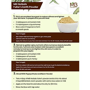 MB Herbals 100% Pure Fullers Earth Powder 100g | 3.5oz | Multani Mitti Facial Clay Bentonite Indian Healing Clay | No Preservatives | No Bleaching Agents | No Added Fragrance| Fuller's Earth