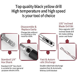 17 PCS Hinge Drill Bit Set, HSS Self Centering Drill Bits High Speed Hinge Tapper Core Drill Bit Set with Hex Key and Replacement Drill Bits for Wood Door Window Cabinet Woodworking