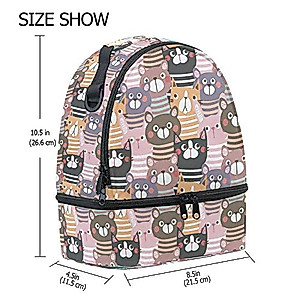 Cute Cats Bears Insulated Lunch Box for School Cartoon Kitten Animals Double Decker Reusable Lunch Bag Containers With Adjustable Shoulder Strap Dual Compartment Durable Cooler Tote Bag for Girl