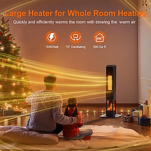 Uthfy 32” Space Heater for Large Room,Electric Fireplace Heaters for Indoor Use,1500W Ceramic Room Heater for Bedroom,Tower Heater with Thermostat,Remote,Oscillating,Timer,Overheating&Tip-over Safe