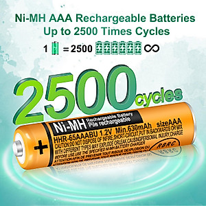 6 Pack HHR-65AAABU NI-MH Rechargeable Batteries 1.2V 630mAh AAA Battery for Panasonic Cordless Telephone Batteries