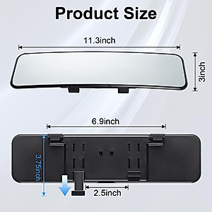 LivTee Panoramic Rear View Mirror 11.2''(285mm), Wide Angle Convex Curve Interior Rearview Mirror Clip on Original Mirror to Eliminate Blind Spot for Cars SUV Trucks