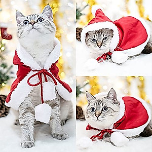 Pet Christmas Costume, Dog Cat Cape with Hat Santa Claus Cloak, Christmas Outfits Costume for Cats and Small Dogs Red(Large)
