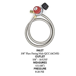 Gas One 2113 0-20PSI Propane Regulator with Hose 4 ft