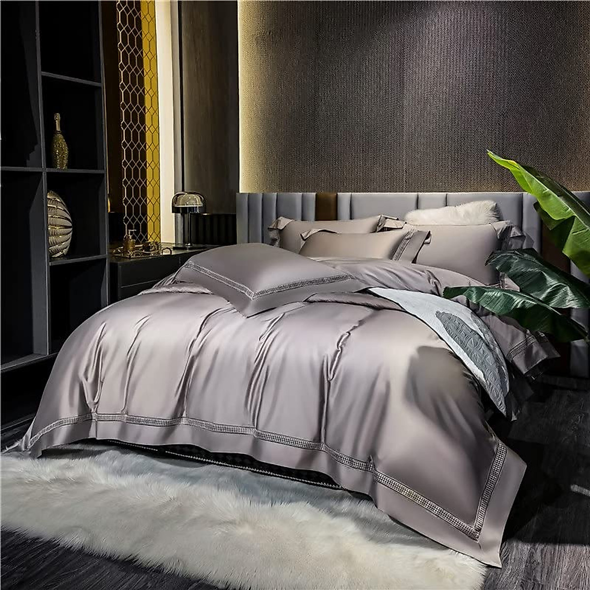 UpcoT Long Staple Cotton Hollowed Out Four-Piece Set Cotton Sateen Sheet Bed Cover Wide Brim Series (Color : D, Size : 220 * 240cm)