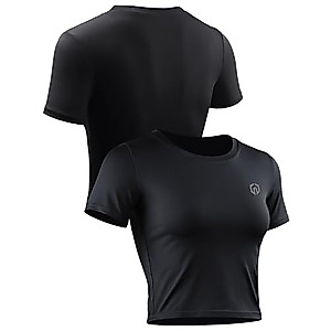 NELEUS Women's Running Crop Tops Short Sleeve Workout Athletic Shirts,8079,Black/Grey/White,3 Pack,M