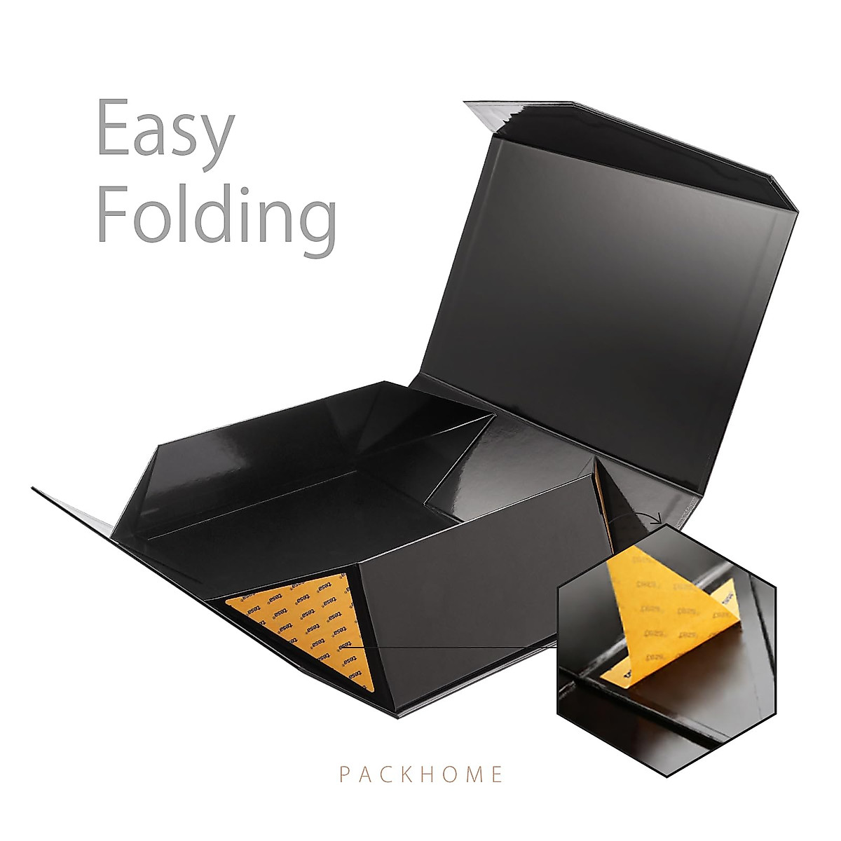 PACKHOME Gift Box 13.5x9x4.1 Inches, Large Gift Box with Lid, Groomsman box, Sturdy Gift Box, Collapsible Gift Box with Magnetic Closure (Glossy Black, Grass Texture)