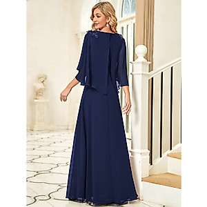 Ever-Pretty Women's Long Cape Sleeve Chiffon Maxi Evening Dress Navy Blue US4