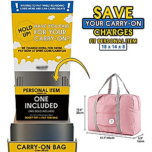 Narwey For Spirit Airlines Foldable Travel Duffel Bag Tote Carry on Luggage Sport Duffle Weekender Overnight for Women and Girls (1112 Pink)