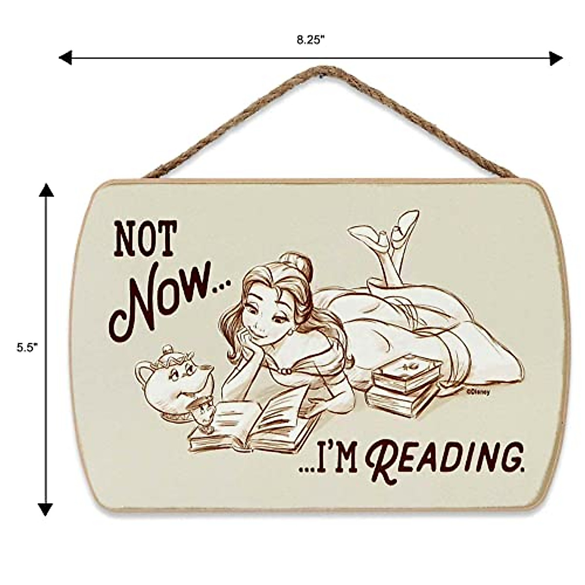 Disney Beauty and the Beast Belle Hanging Wood Wall Decor - Not Now I'm Reading - Cute Belle Sign for Kids' Bedroom or Play Room