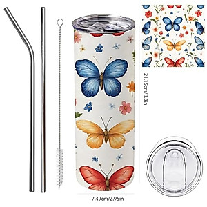 Medpol Butterfly Bohemia tumbler with lid and straw 20 oz insulated tumbler cups Butterfly Bohemia insulated travel coffee mugs for women cute sippy cups stainless insulated travel cups