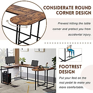 Merax U-Shaped Computer, Industrial Corner Writing CPU Stand, Gaming Table Workstation Home Office Desk, 78.7" L x 47" W x 30.1" H, Tiger