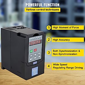 VEVOR VFD 7.5KW,Variable Frequency Drive 35A,CNC VFD Motor Drive Inverter Converter 220V,for Spindle Motor Speed Control (1or 3 Phase Input, 3 Phase Output)