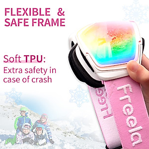 Freela Ski Goggles Snowboard Snow Skiing Snowboarding Equipment Winter Snow Sport Glasses Goggles Anti-fog UV Protection Mirror Clear Goggles for Toddler Kids Girl Boy Youth Snowmobile Snowboard Gear