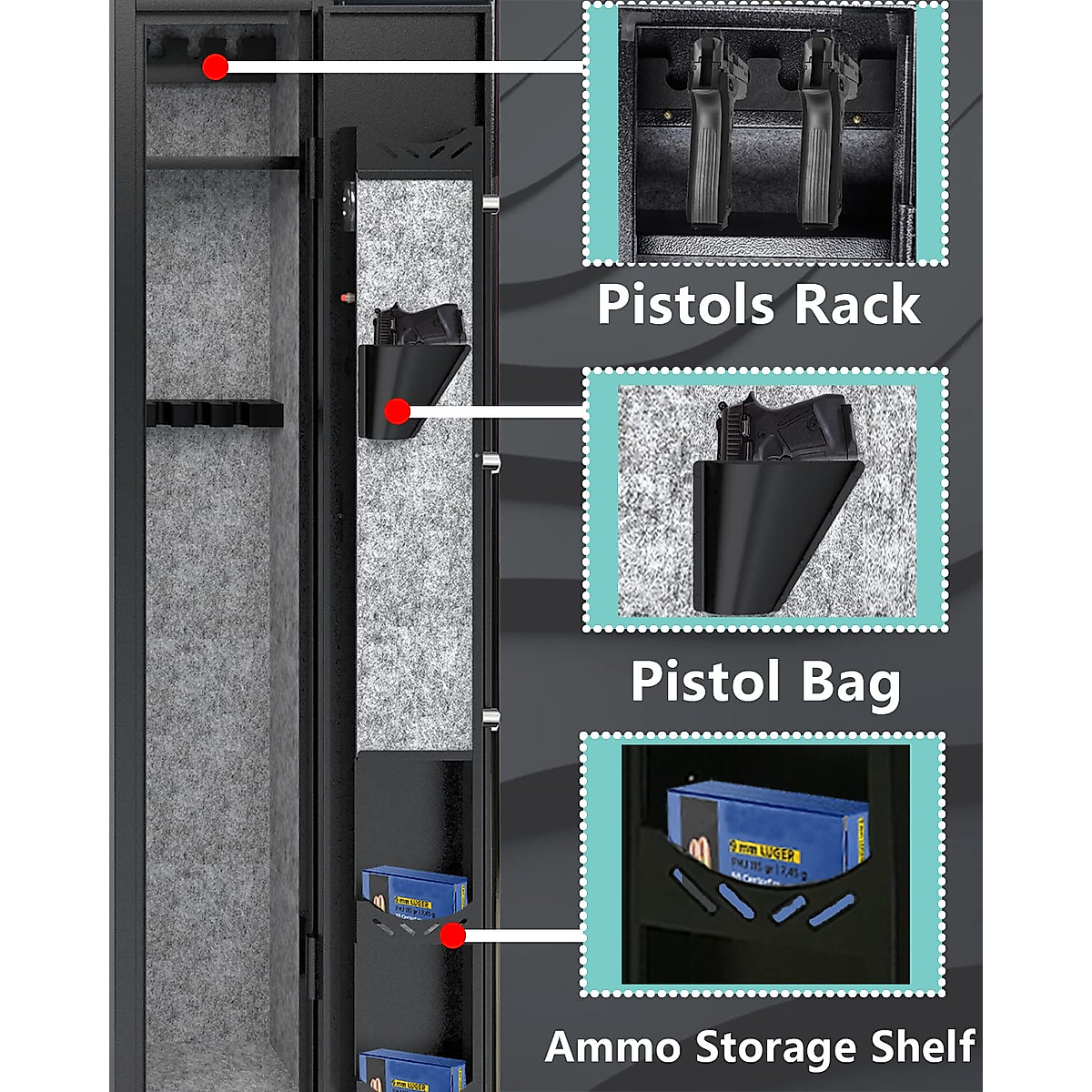 KAER Gun Safes Rifle Digital Quick Access Firearm Safe with 180-Degree Full Access Door and Removable Shelf for 2 Home Rifles with Pistols Rack