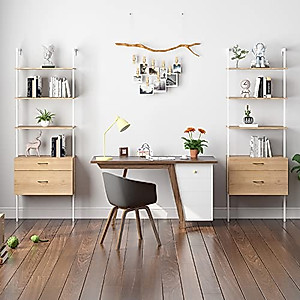 CECER Bookshelf with Wood Drawers and Matte Steel Frame for Small Places Bedroom Office Apartment