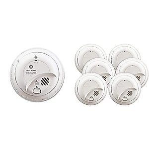 First Alert BRK 9120B6CP Hardwired Smoke Alarm with Backup Battery, 6-Pack & BRK SC9120B Hardwired Smoke and Carbon Monoxide (CO) Detector with Battery Backup, 1 Pack