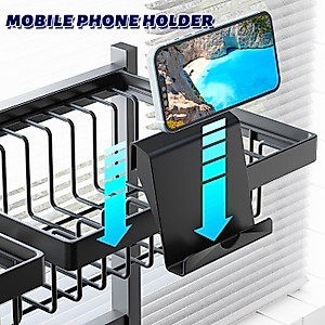 ADBIU Over The Sink Dish Drying Rack (Expandable Height and Length) Snap-On Design 2 Tier Large Dish Rack