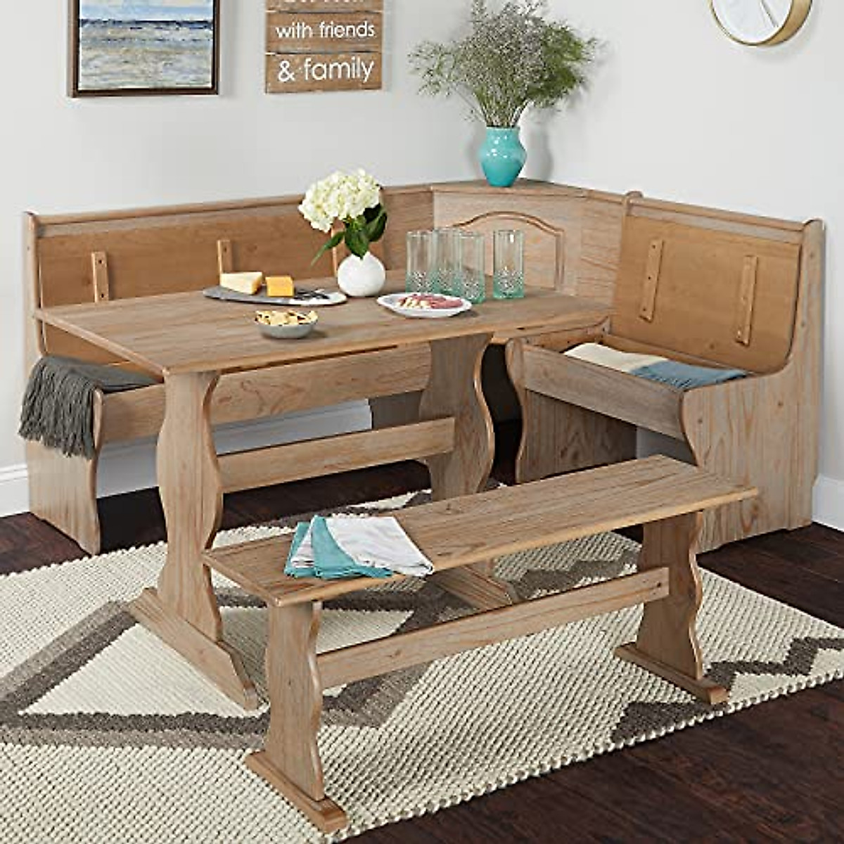 Target Marketing Systems Piermont Mid Century Modern Dining Nook Table and Bench 3 Piece Set for 6, Rustic Natural