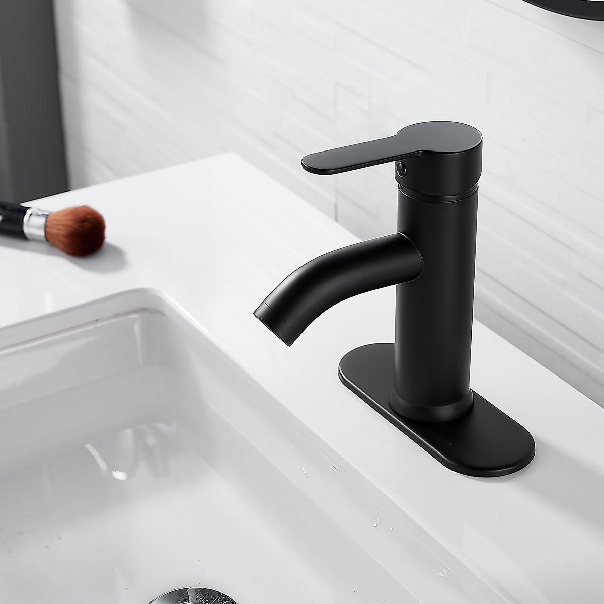 NICTIE Bathroom Faucet Black Single Hole Bathroom Sink Faucet Single Handle Vanity Faucet Matte Black Modern Commercial RV Faucet with Pop-up Drain Suitable for 1 or 3 Hole Installation