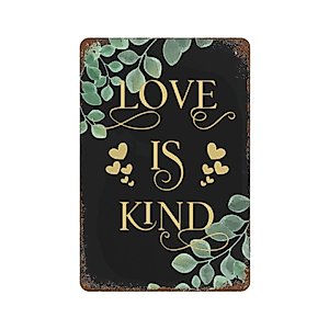 JPKIROZR retro Bible Verse Art Love Is Kind Eucalyptus tin sign metal poster wall plaque decoration bar cafe home garage cave club garden plant wall art minimalist decor, white-style-2, 11.8'x7.9'
