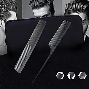 Professional Teasing Comb, Fine and Wide Tooth Hair Barber Comb, Black Carbon Fiber Cutting / Styling / Hairdressing Comb For All Hair Types
