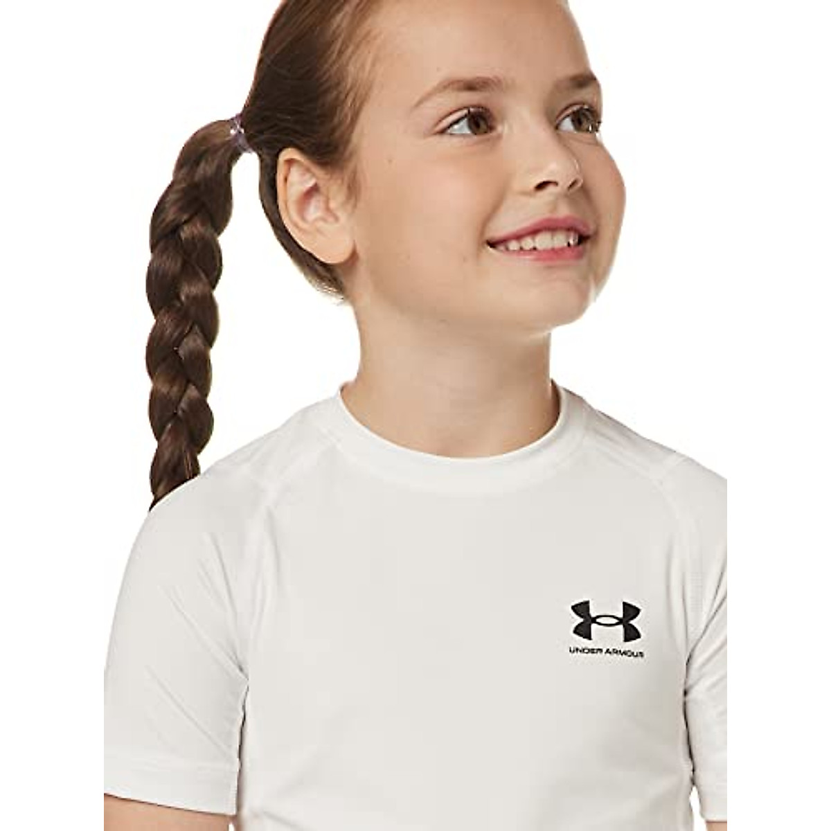 Under Armour Boys HeatGear Armour Short-Sleeve T-Shirt , White (100)/Black , Medium