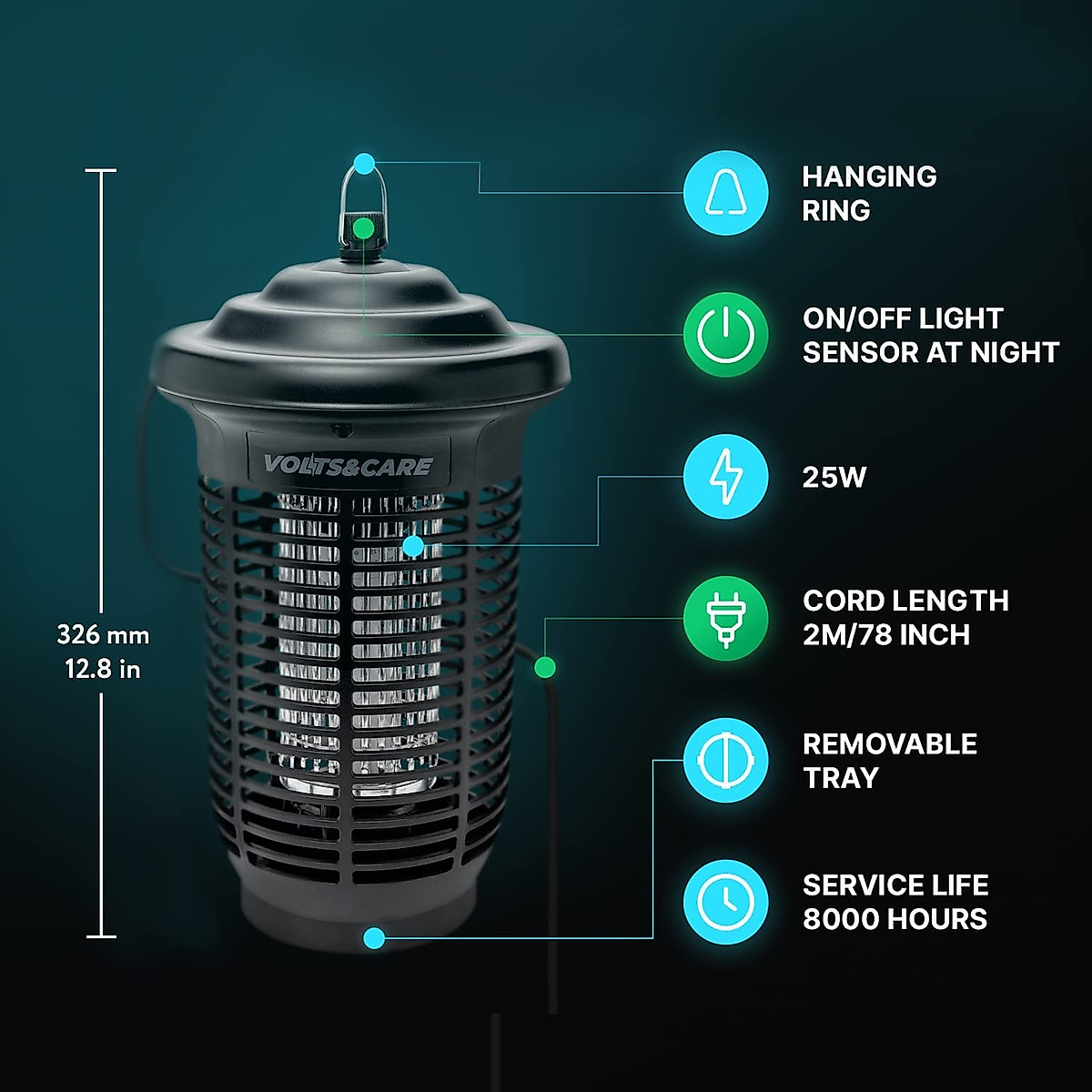 Electric Black Outdoor Mosquito Zapper 25W Total Power - Waterproof Zapper - Indoor Mosquito Repellent Fly Traps - Outdoor Bug Killer Fly Zapper Indoor