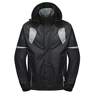 Little Donkey Andy Men's Waterproof Cycling Rain Jacket Reflective Rain Shell Coat Outdoor Packable Windbreaker Removable Hood Raincoats for Running,Hiking,Golf,Travel Black XL