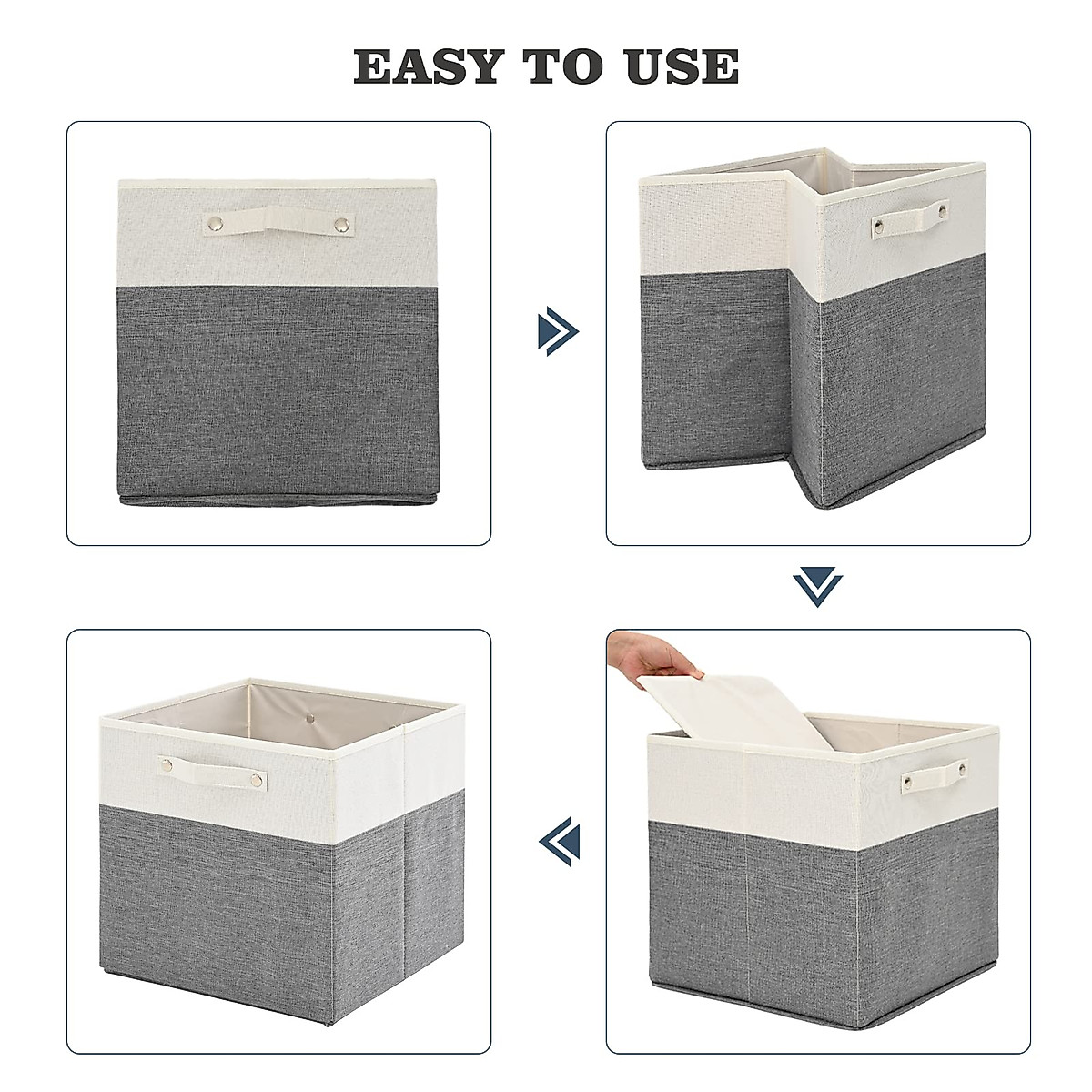 SANCARDY BNDSKLAI Foldable Cube Storage Bins 13x13x13 Inch [6-Pack],Collapsible Shelf Storage Baskets,Fabric Storage Baskets with Handles,Suitable for Shelf,Closet,Cabinet(White/Grey)