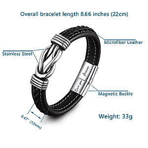 Mother and Son Forever Linked Together Braided Leather Bracelet， To My Son Bracelets from Mom Stainless Steel Interlocking Wristband Son Graduation Inspirational Birthday Jewelry Gift with Card Box,