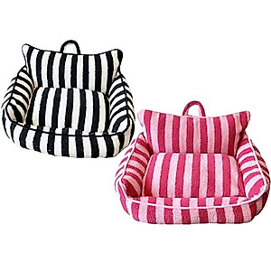Naisicore Dog Bed, 26.8x20.5inch Plush Striped Thermal Dog Beds with Lifting Handle, Washable Cat Beds for Small Medium Dogs Cats (Black+White)