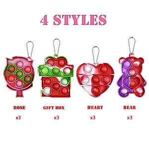 Pinkiwine 12 Pack Colorful Mini Valentines Fidget Sensory Pop Toys with Cards for Kids School Class Classroom Valentines Day Cards Gifts Prizes Party Favors